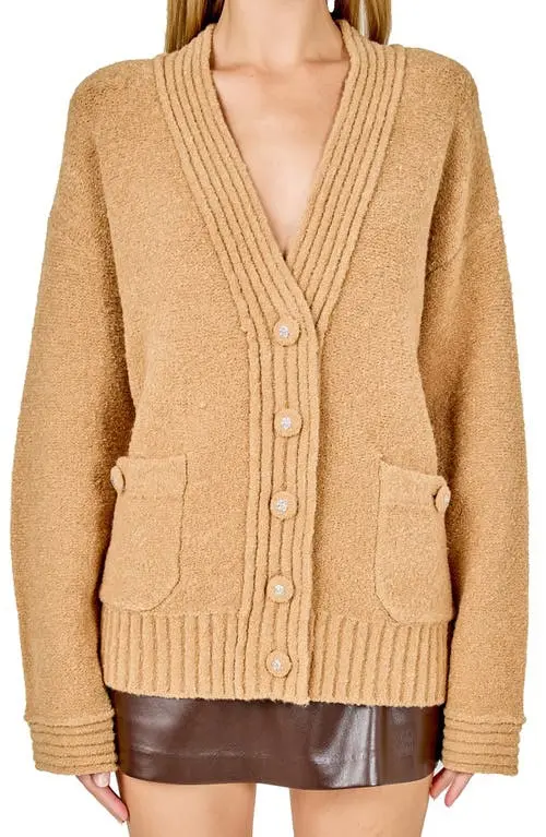 Endless Rose Fuzzy Oversize Cardigan - Camel