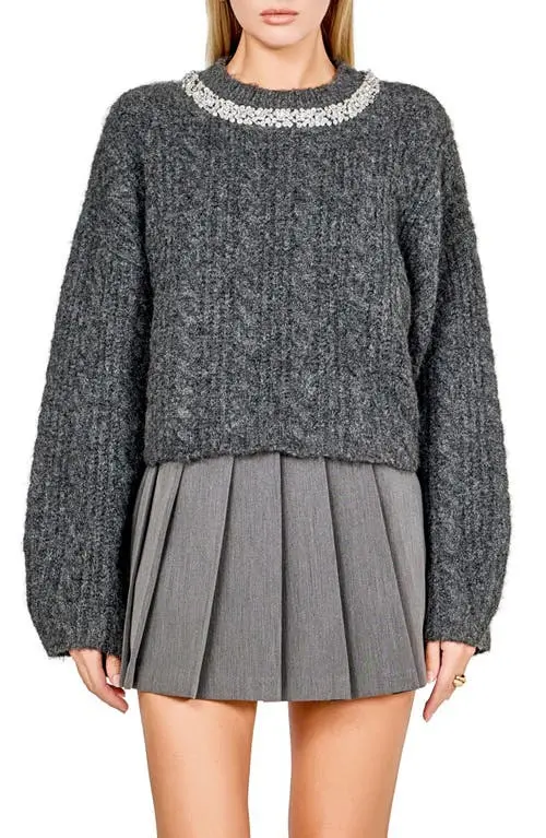 Endless Rose Jewel Fuzzy Cable Stitch Sweater