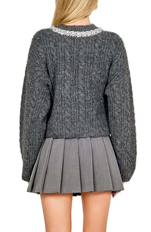 Endless Rose Jewel Fuzzy Cable Stitch Sweater