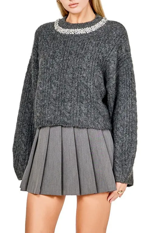 Endless Rose Jewel Fuzzy Cable Stitch Sweater