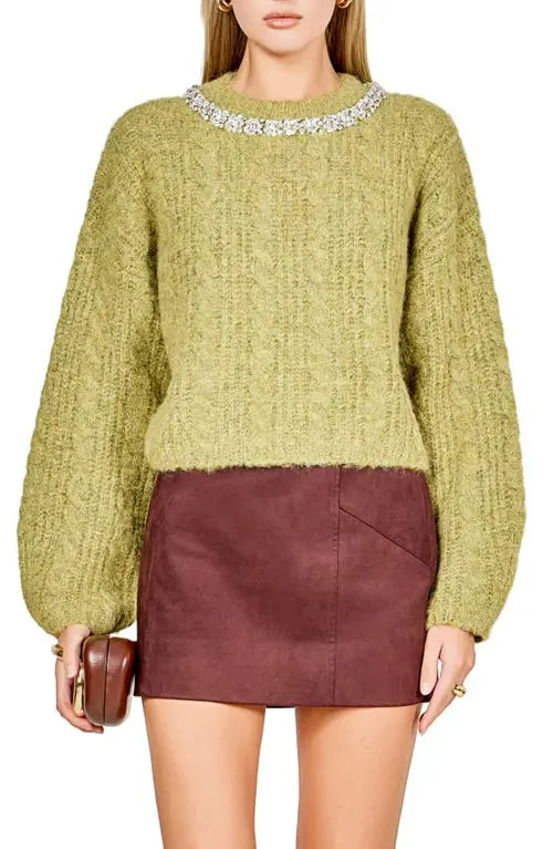 Endless Rose Jewel Fuzzy Cable Stitch Sweater - Chartreuse