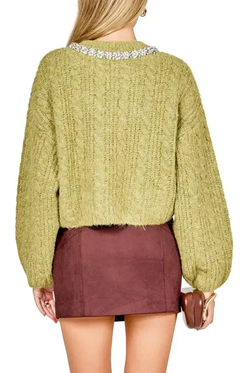 Endless Rose Jewel Fuzzy Cable Stitch Sweater - Chartreuse