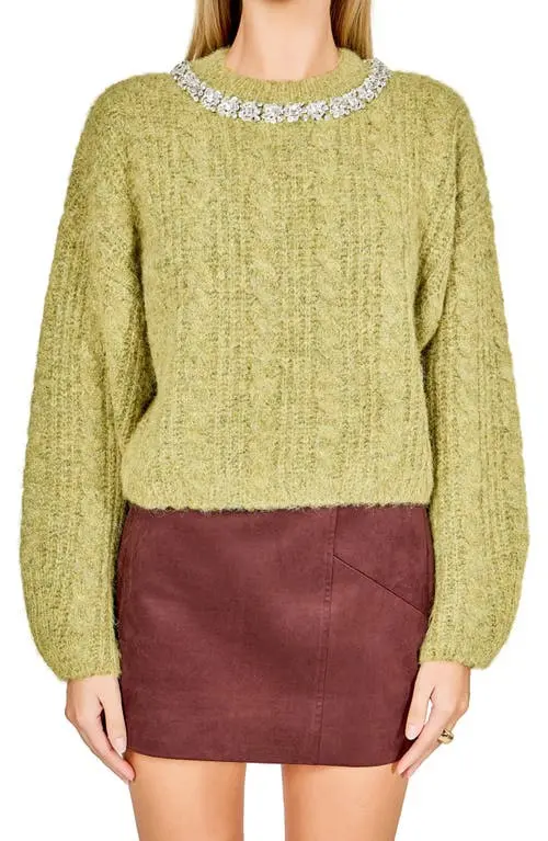 Endless Rose Jewel Fuzzy Cable Stitch Sweater - Chartreuse
