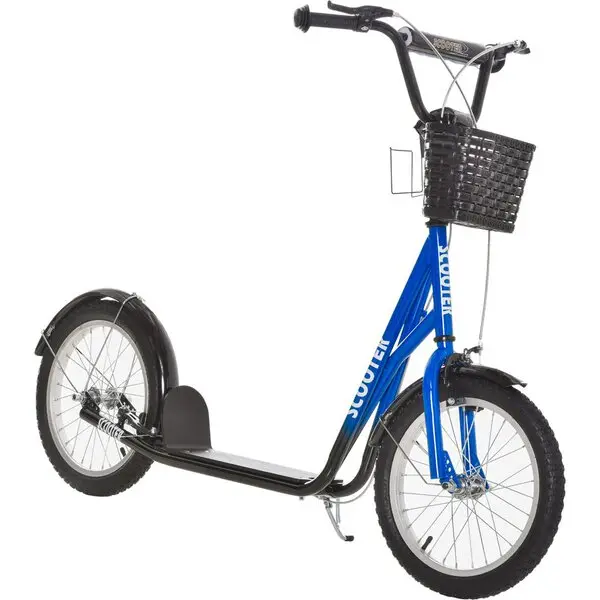AOSOM Youth Kick Scooter With Adjustable Handlebars, Double Brakes, And Basket - Blue