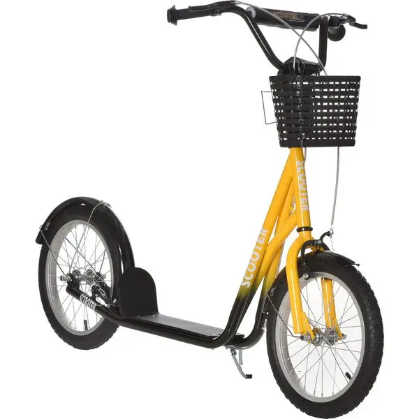 AOSOM Youth Kick Scooter With Adjustable Handlebars, Double Brakes, And Basket - Orange