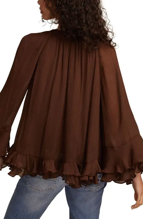 Lucky Brand Ruffle Chiffon Trapeze Top - Chocolate Brown
