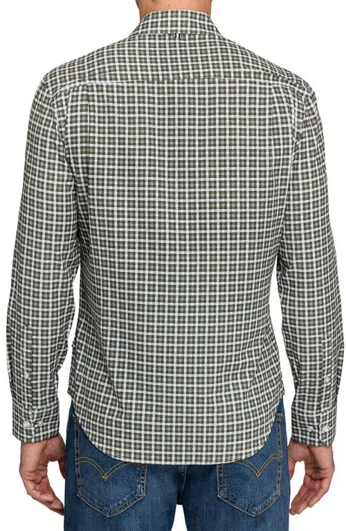 BROOKLYN BRIGADE Grid Print Woven Long Sleeve Shirt - Olive