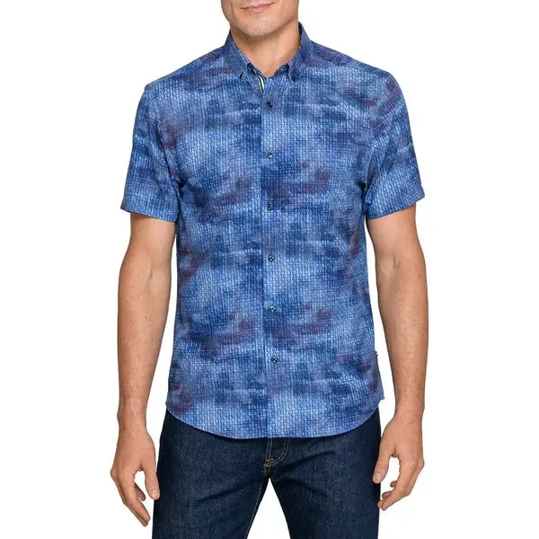 BROOKLYN BRIGADE Textured Woven Short Sleeve Basic - Navy