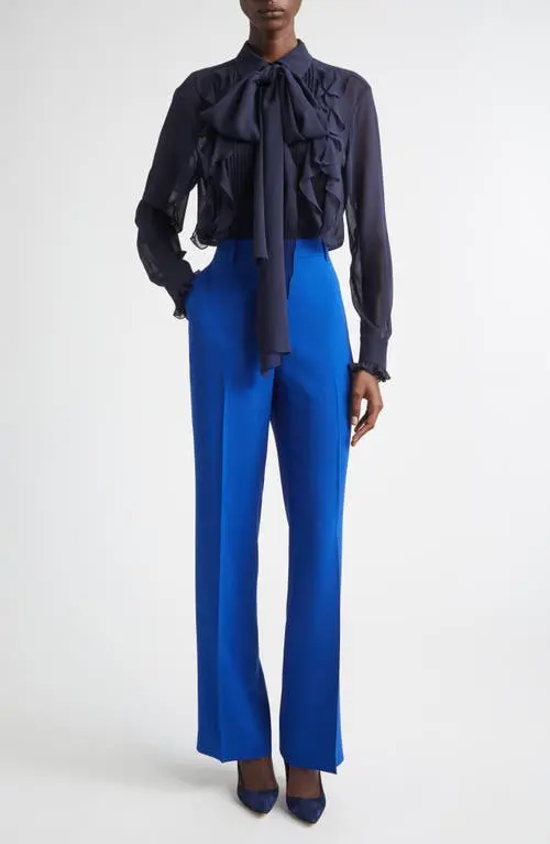 Lafayette 148 New York Ruffle Tie Neck Silk Georgette Shirt