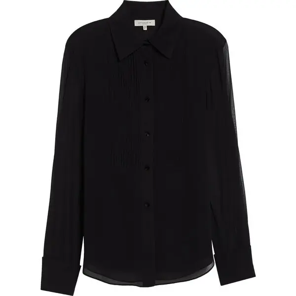 Lafayette 148 New York Pintuck Bib Silk Georgette Shirt