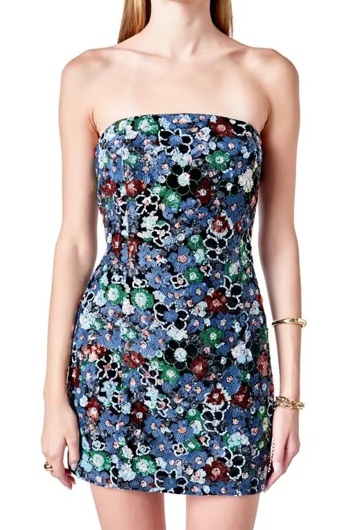 Endless Rose Sequin Strapless Mini Dress - Blue Multi