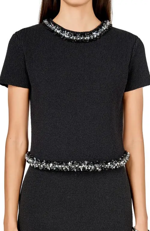 Endless Rose Jewel Trim Short Sleeve Sweater
