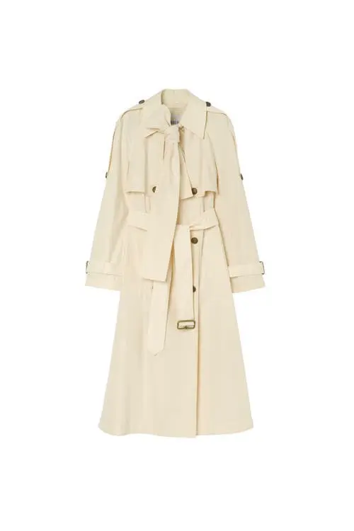 Burberry Long Canvas Trerose Trench Coat - Tundra Beige