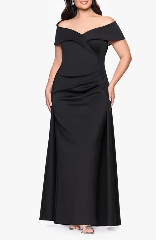 XSCAPE EVENINGS Off-the-shoulder Scuba Gown