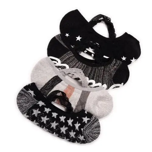 MUK LUKS Studio Socks Criss Cross Ballerina 4-pair Pack - Black/grey