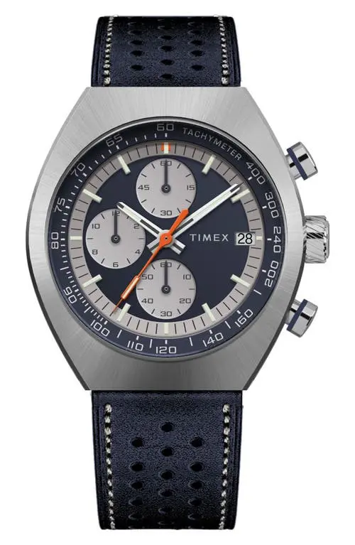TIMEX® Legacy Tonneau Chronograph Leather Strap Watch - Blue