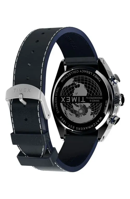 Timex® Legacy Tonneau Chronograph Leather Strap Watch - Blue