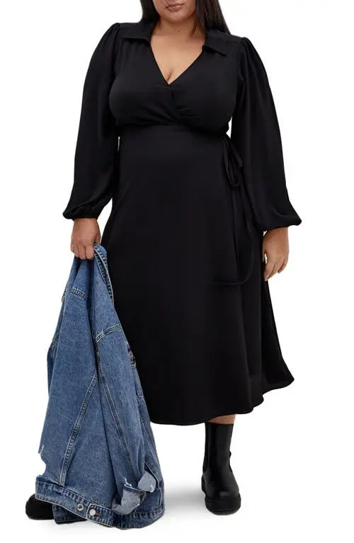 City Chic Arizona Long Sleeve Wrap Midi Dress