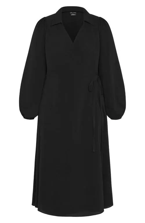 City Chic Arizona Long Sleeve Wrap Midi Dress