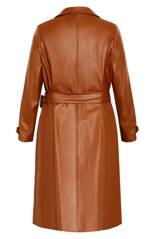 City Chic Briella Faux Leather Trench Coat - Toffee