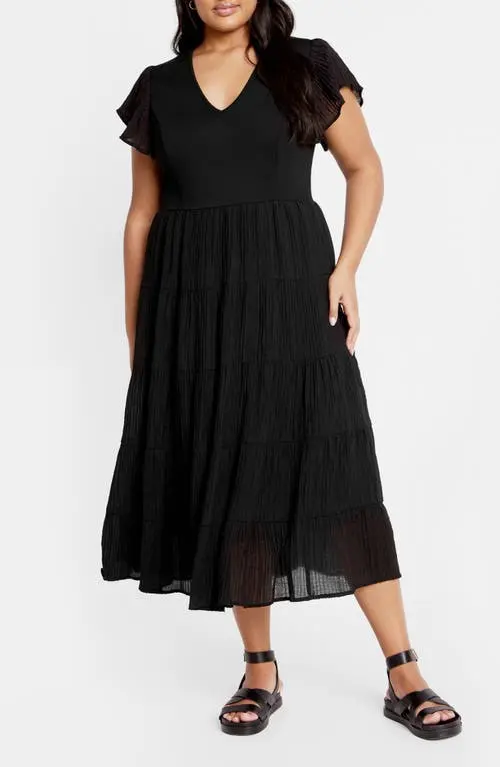 City Chic Marli Mixed Media Midi Dress - Black