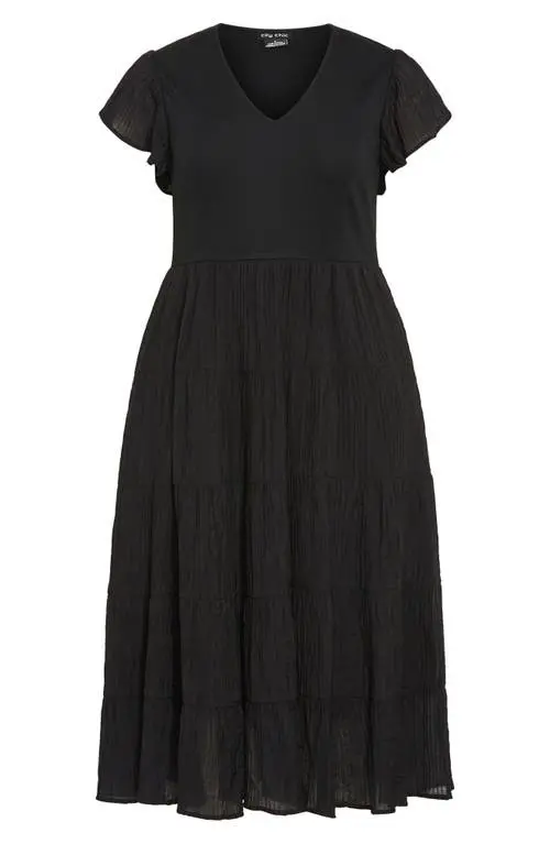 City Chic Marli Mixed Media Midi Dress - Black