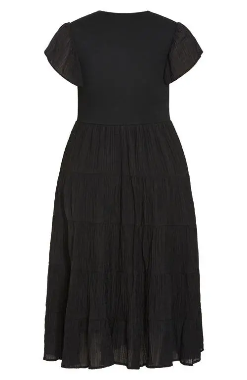 City Chic Marli Mixed Media Midi Dress - Black