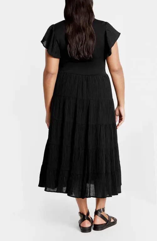 City Chic Marli Mixed Media Midi Dress - Black