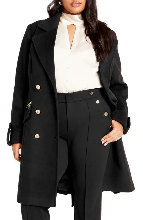 City Chic Belted Double Breasted Coat