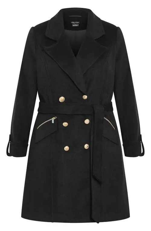 City Chic Belted Double Breasted Coat