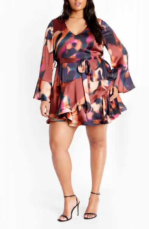 City Chic Cherrie Tie Belt Long Sleeve Satin Minidress
