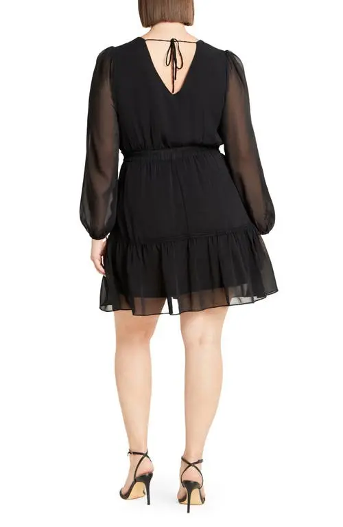 City Chic Embroidered Sheer Balloon Sleeve Dress