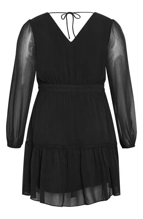 City Chic Embroidered Sheer Balloon Sleeve Dress