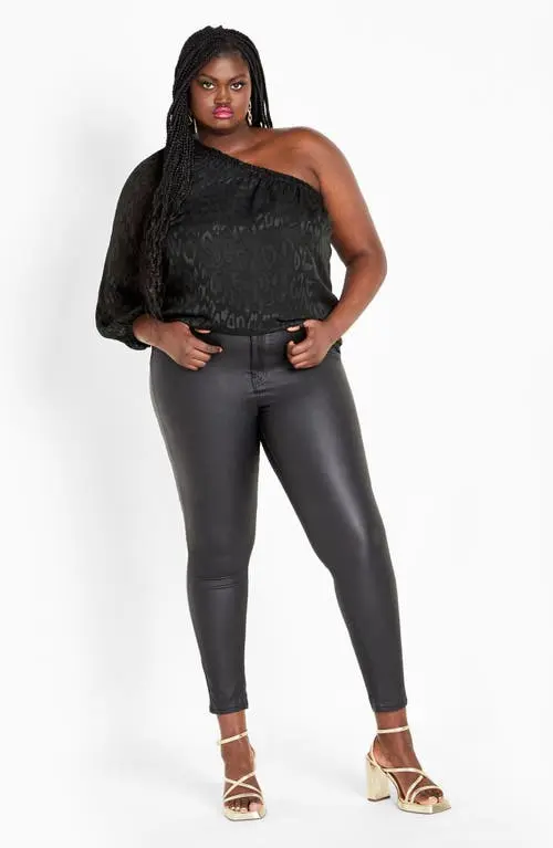 City Chic Leopard Jacquard One-shoulder Top
