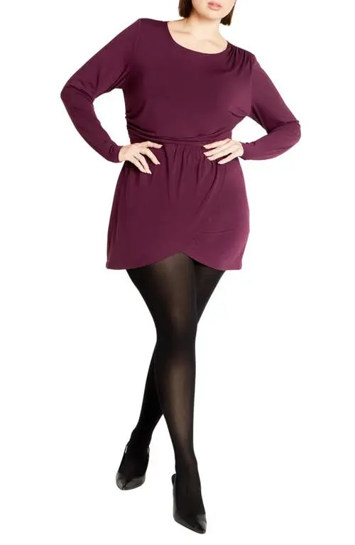 City Chic Kasey Long Sleeve Mini Dress - Purple