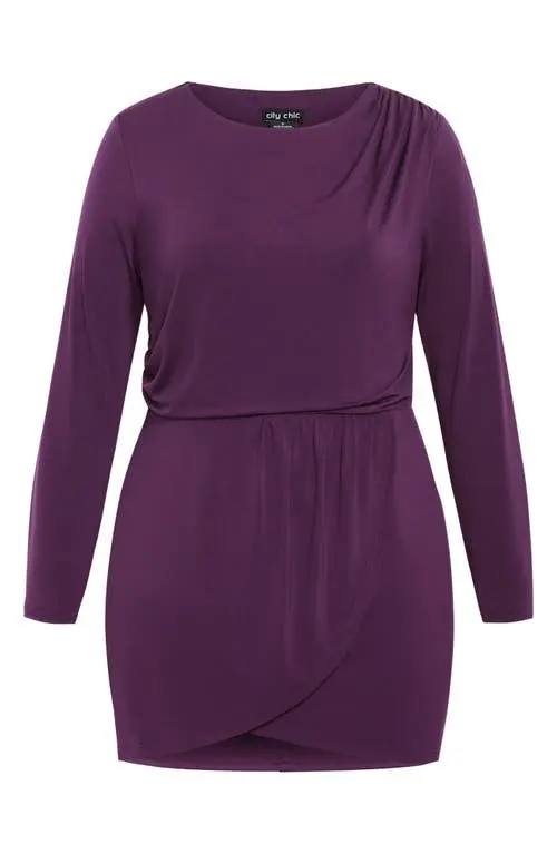 City Chic Kasey Long Sleeve Mini Dress - Purple
