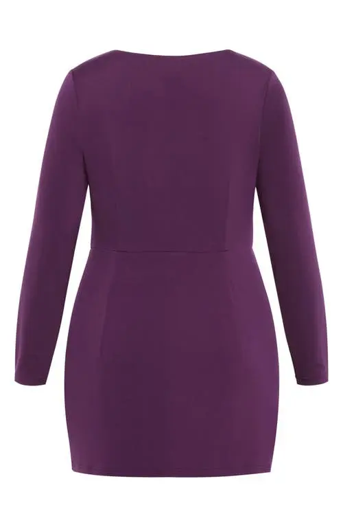 City Chic Kasey Long Sleeve Mini Dress - Purple