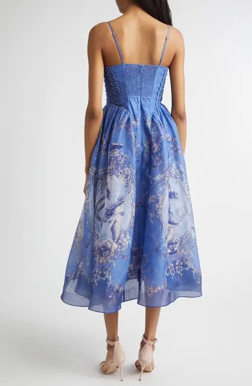 knee length dresses for ladies Zimmermann Chintz Tie-Back Midi Dress Blue Floral Print Ramie Size 1 –  Celebrity Owned main image 0