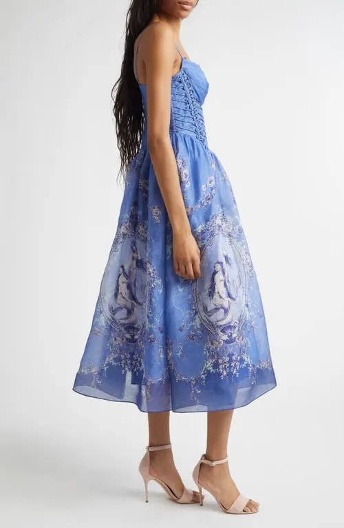 linen paisley print dress Luna Linen Blend Paisley Print Twist Back Smocked Pocket Slip Midi Dr –  roschic main image 0