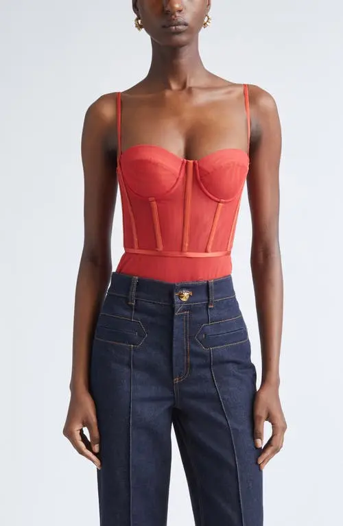 Zimmermann Rebellion Mesh Corset Bodysuit - Red