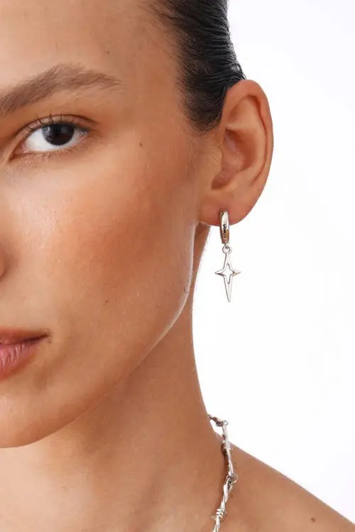VELVET LUNA Sparkle Charm Huggie Earrings - Silver