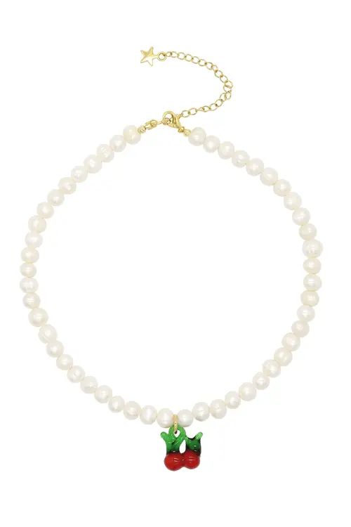 VELVET LUNA Cherry Pearl Necklace - White