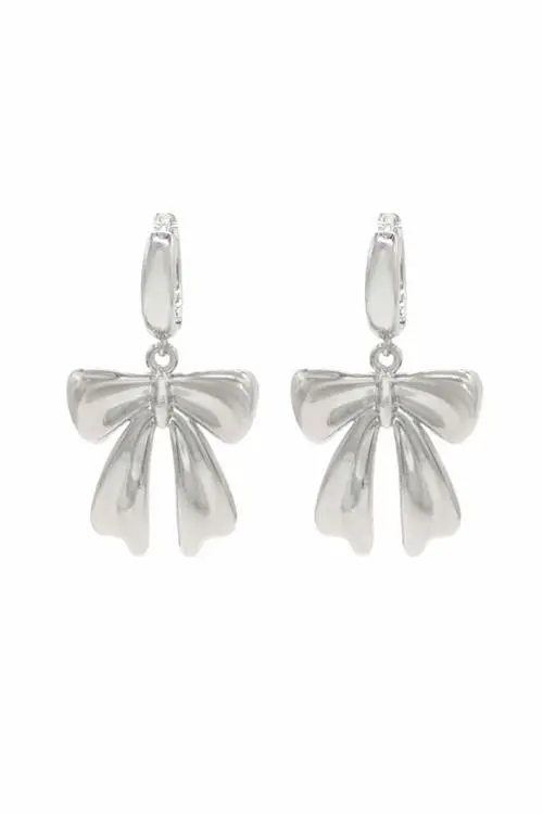 VELVET LUNA Bow Drop Earrings - Silver