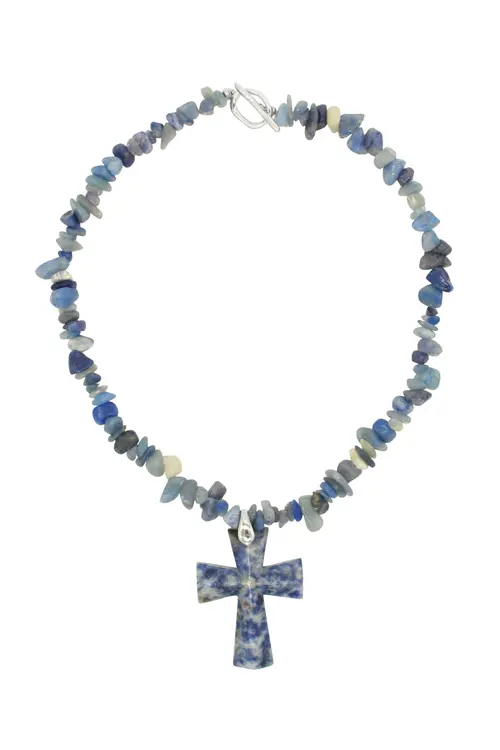 VELVET LUNA Jasper Cross Beaded Necklace - Blue