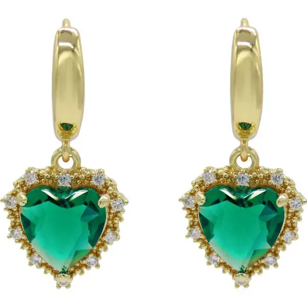 VELVET LUNA Earrings With Heart Pendant - Green