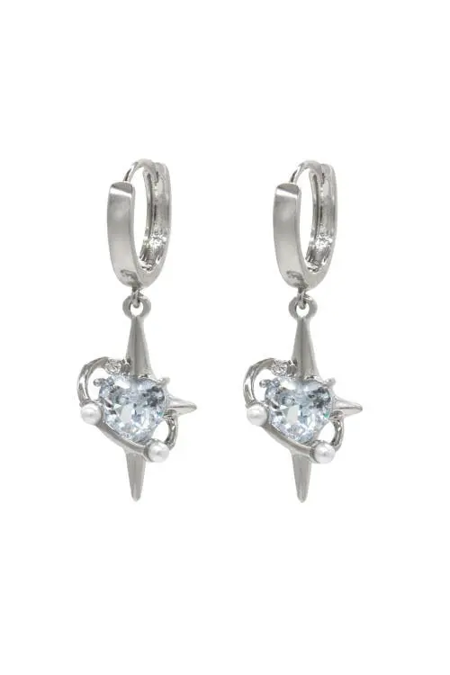 VELVET LUNA Heart Sparkle Huggie Earrings - Silver