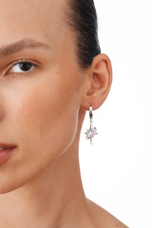 VELVET LUNA Heart Sparkle Huggie Earrings - Silver