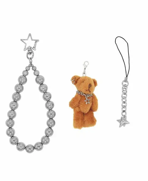 VELVET LUNA Beaded Teddy Bear Phone Strap - Brown