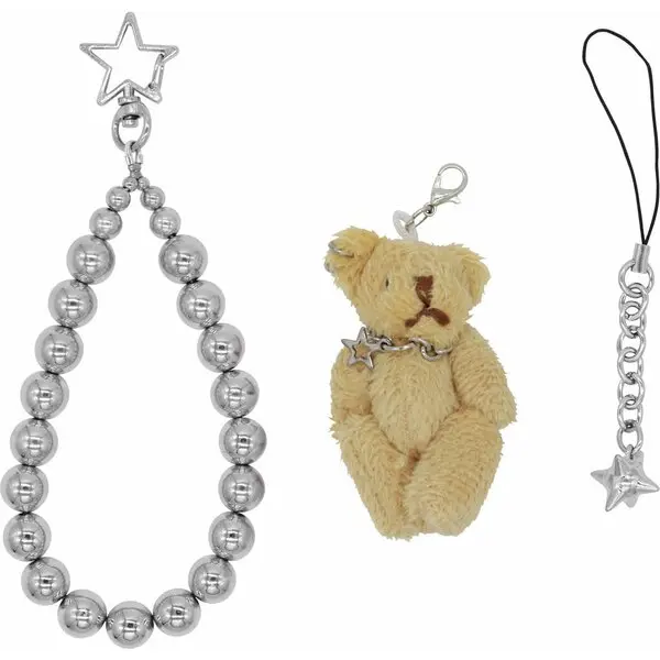 VELVET LUNA Beaded Teddy Bear Phone Strap - Light Brown