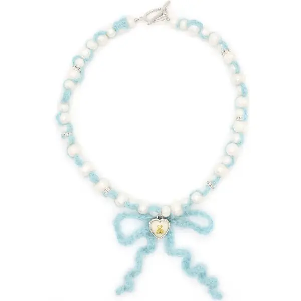 VELVET LUNA Cashmere Pearl Teddy Necklace - Blue